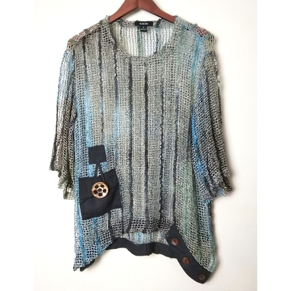 Kaktus | Tops | Kaktus Mesh Top Art To Wear Pullover Boho Coverup Size ...